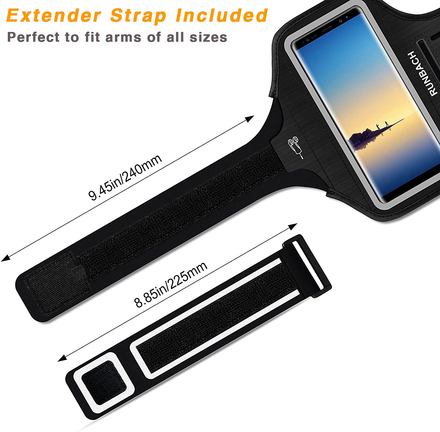 RUNBACH Galaxy Note 20/10+/9/8 Armband,Sweatproof Running Exercise Bag with Key Holder and Card Slot for Galaxy Note 20/10+/9/8(Black)