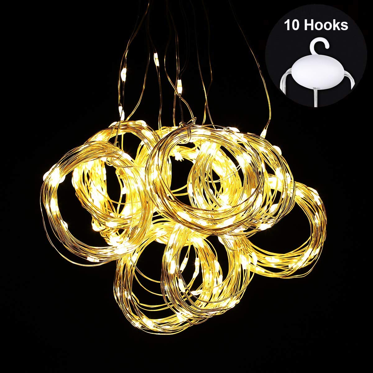 SUPERNIGHT LED Curtain Lights with Crystal Ball, Globe Window Twinkle Fairy String Light Waterproof for Patio,Lawn,Garden,Wedding,DIY Christmas Tree Decoration (9.8 x 9.8 ft,8 Modes,Warm White)