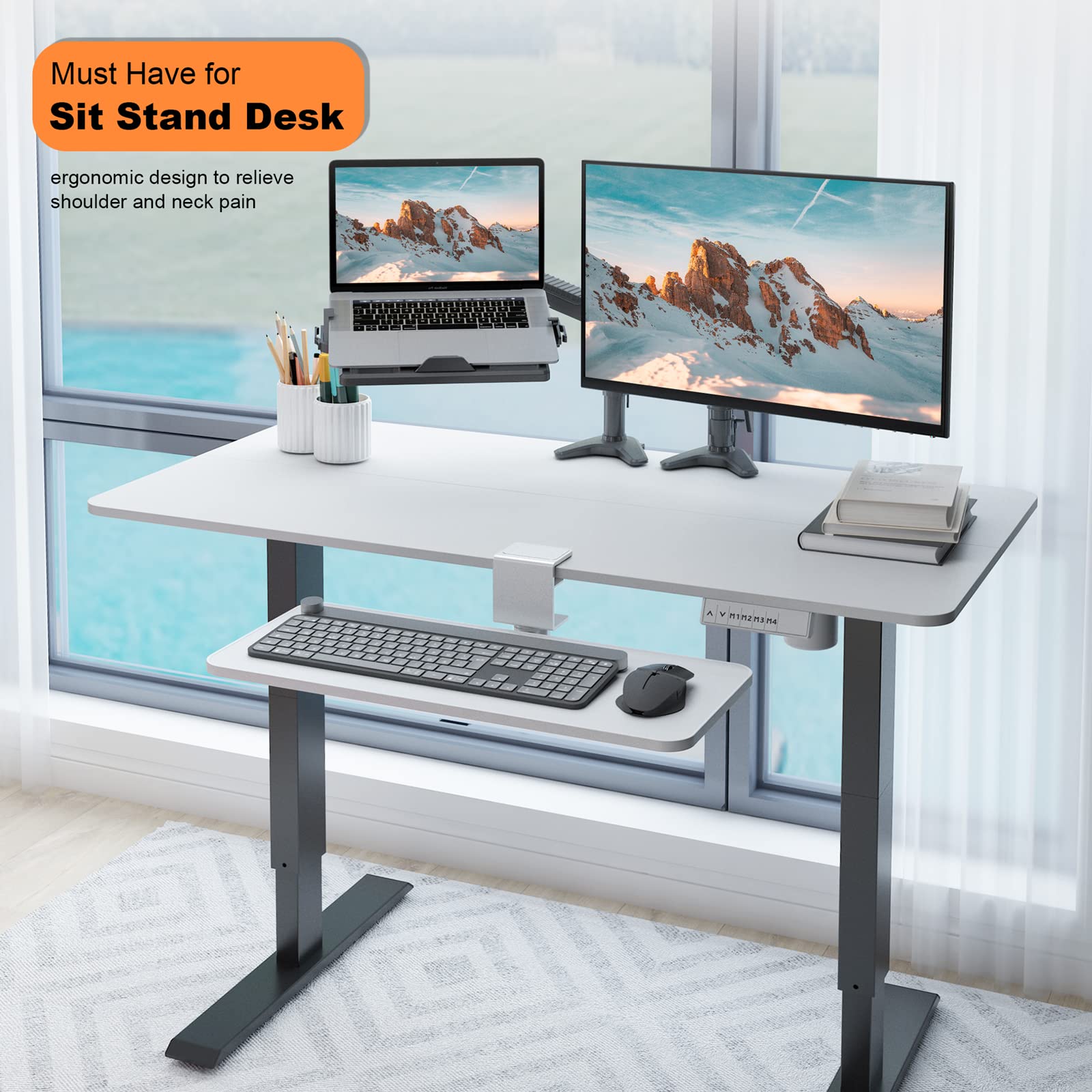 Rotating Keyboard Tray Under Desk - Klearlook PU Leather Keyboard Drawer Adjustable C Clamp,Ergonomic Keyboard Platform Extender,No Drilling,Easy Install Keyboard Stand,23.62"x 9.84"Inch-White