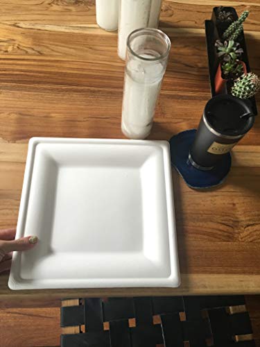 Susty Party 10-Inch Compostable Square Plates (50-Count), Sugarcane Heavy Duty Disposable Biodegradable Plate for Dinner, White