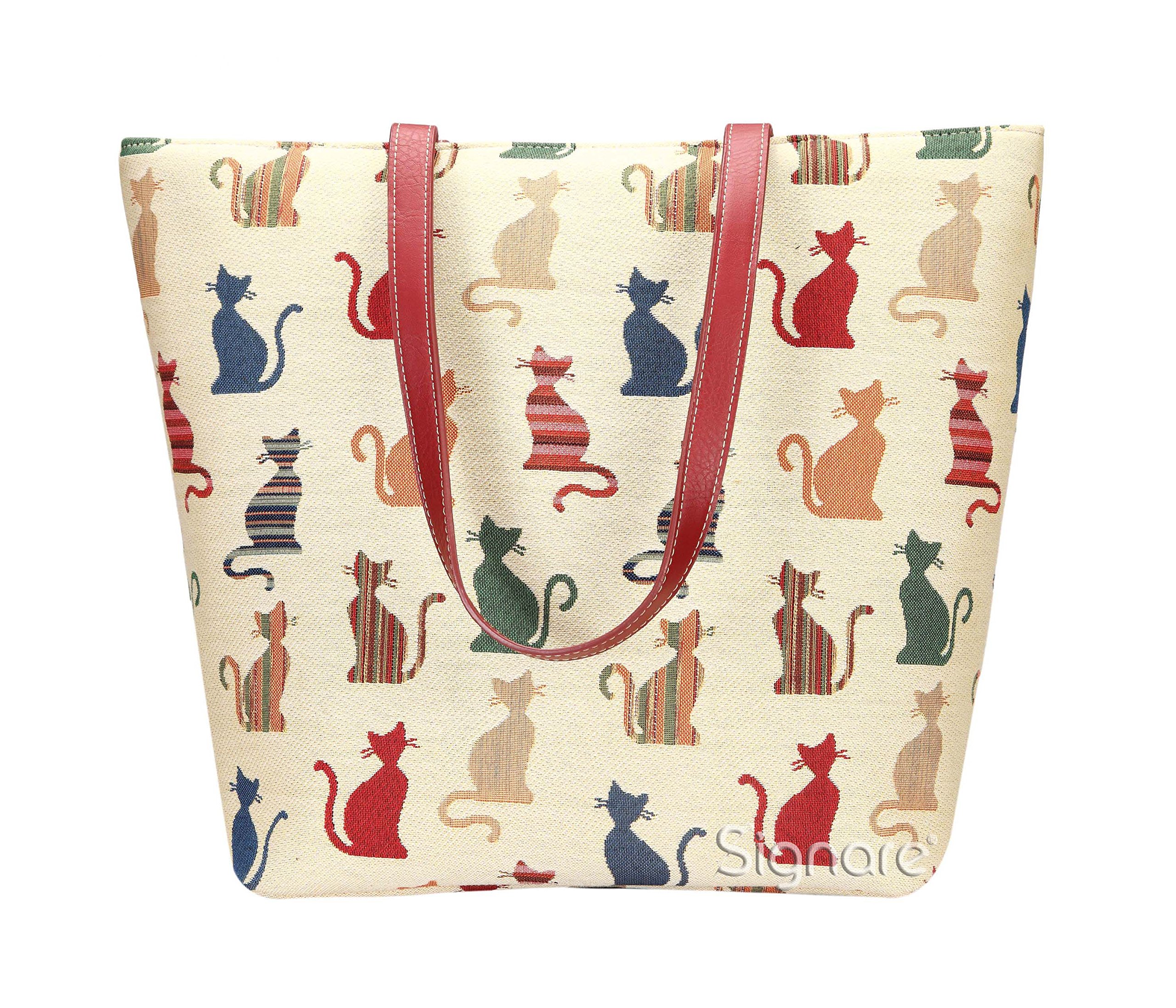 Signare Tapestry Shoulder Bag Tote Bag for Women with Cheeky Cat Design (SHOU-CHEKY)