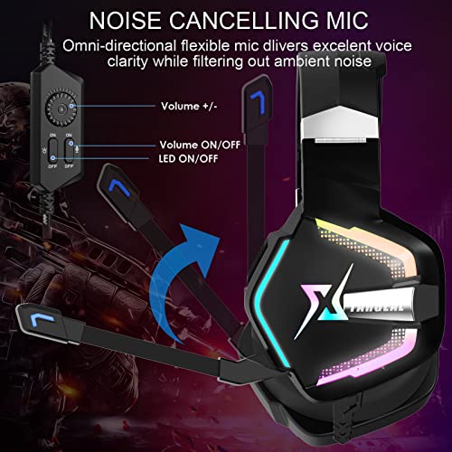 targeal Gaming Headset with Microphone for PC PS5 PS4 Switch Laptop Mac, USB Wired 7.1 Surround Sound Gaming Headphones with Omni-Directional Noise Canceling Mic, RGB LED, without Type C Cable