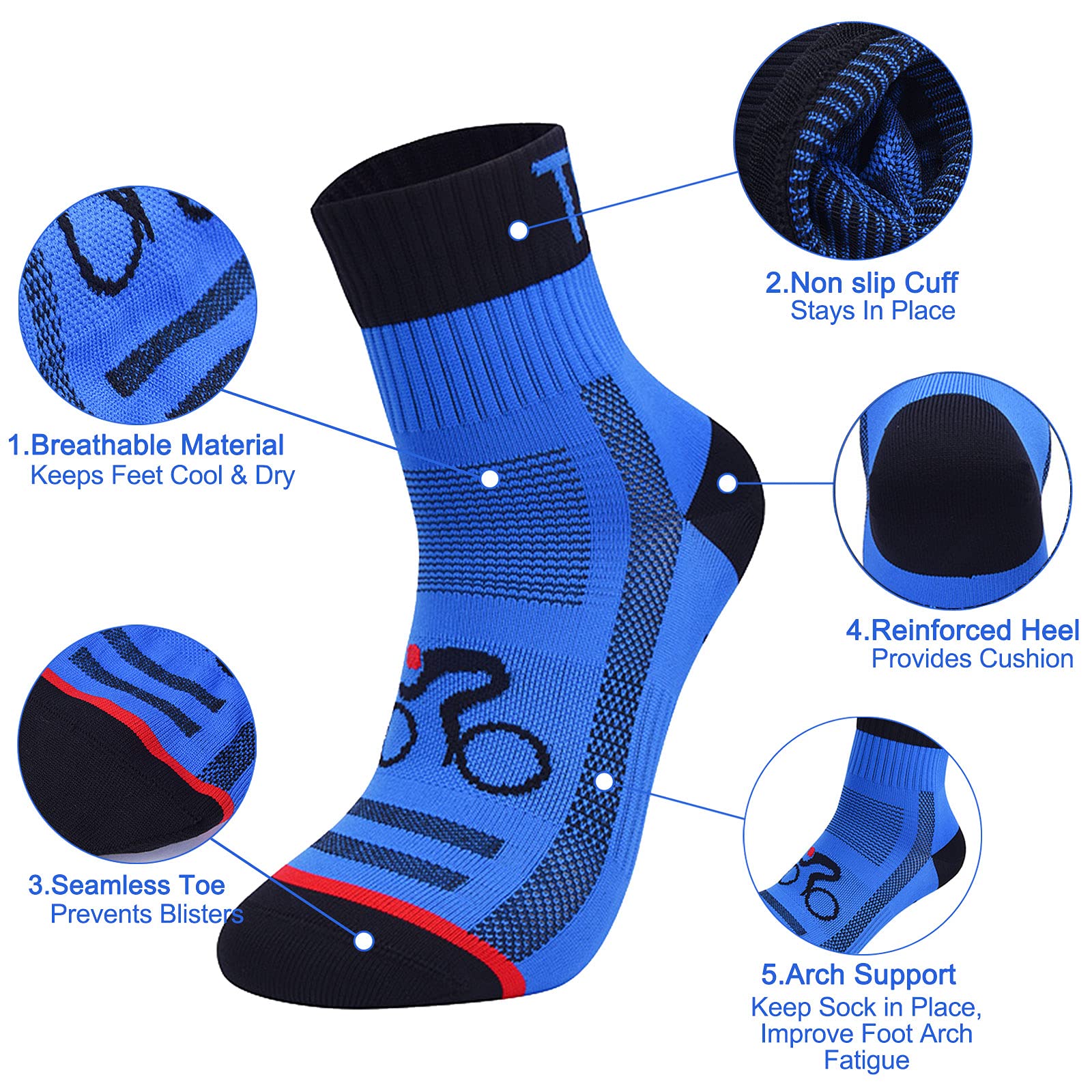 Ultrafun 10Pack Sports Cycling Socks Colorful Anti Smell Ankle Running Athletic Socks (5Pack, Medium)