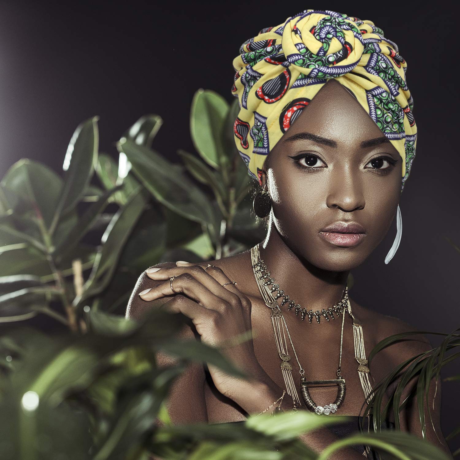 SATINIOR 6 Pieces Women African Turban Flower Knot Pre-Tied Bonnet Beanie Cap Headwrap (Blue Yellow Flower)