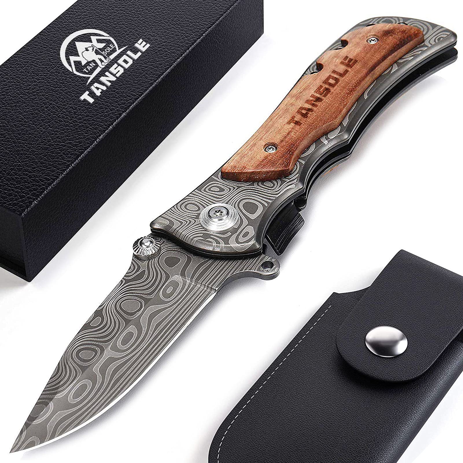 TANSOLE Pocket Folding Knife with waist bag for Outdoor Camping Hunting knives