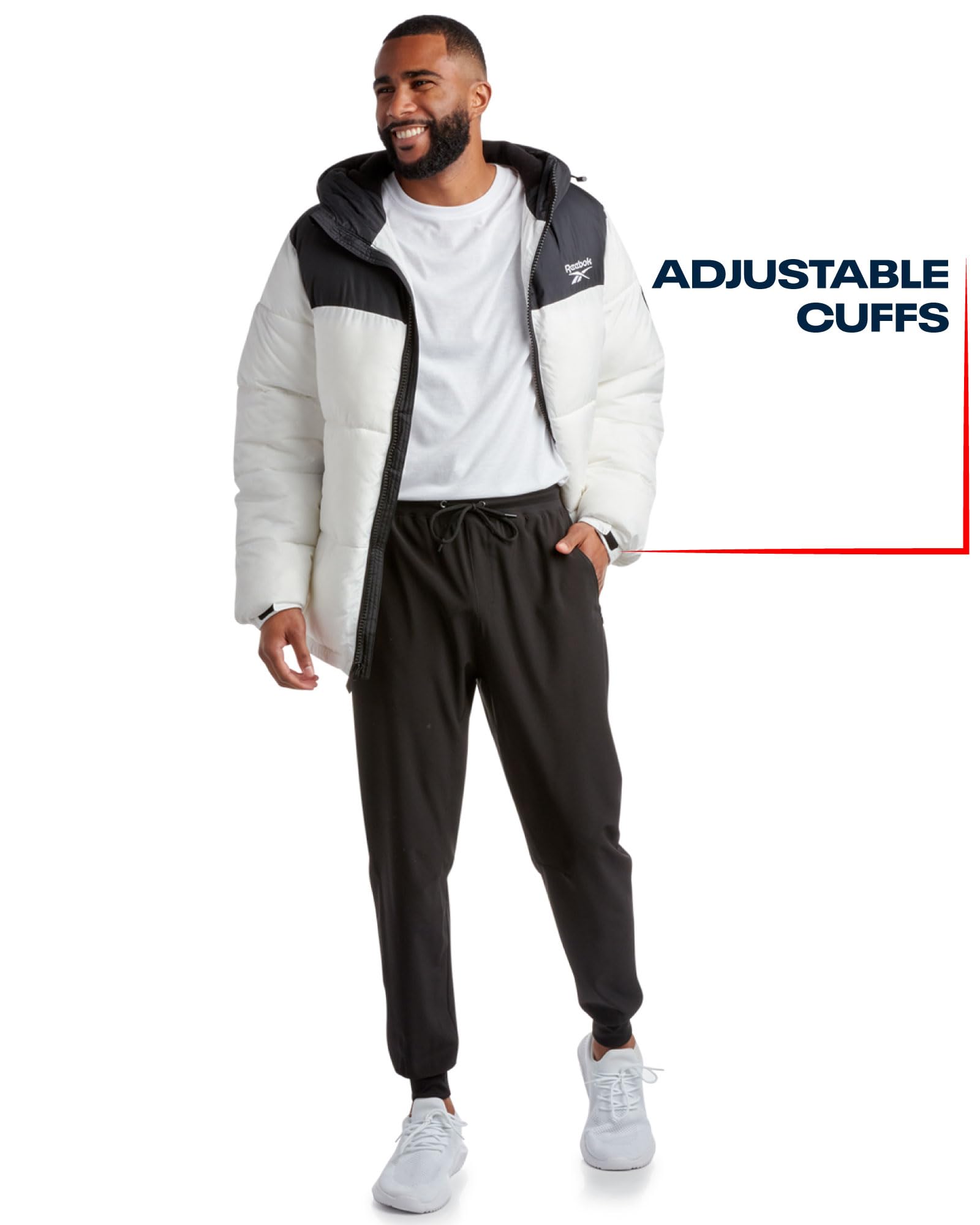 Reebok Men's Winter Jacket - Heavyweight Quilted Puffer Parka Coat - Weather Resistant Ski Jacket for Men (8-20), Size Medium, Black/White
