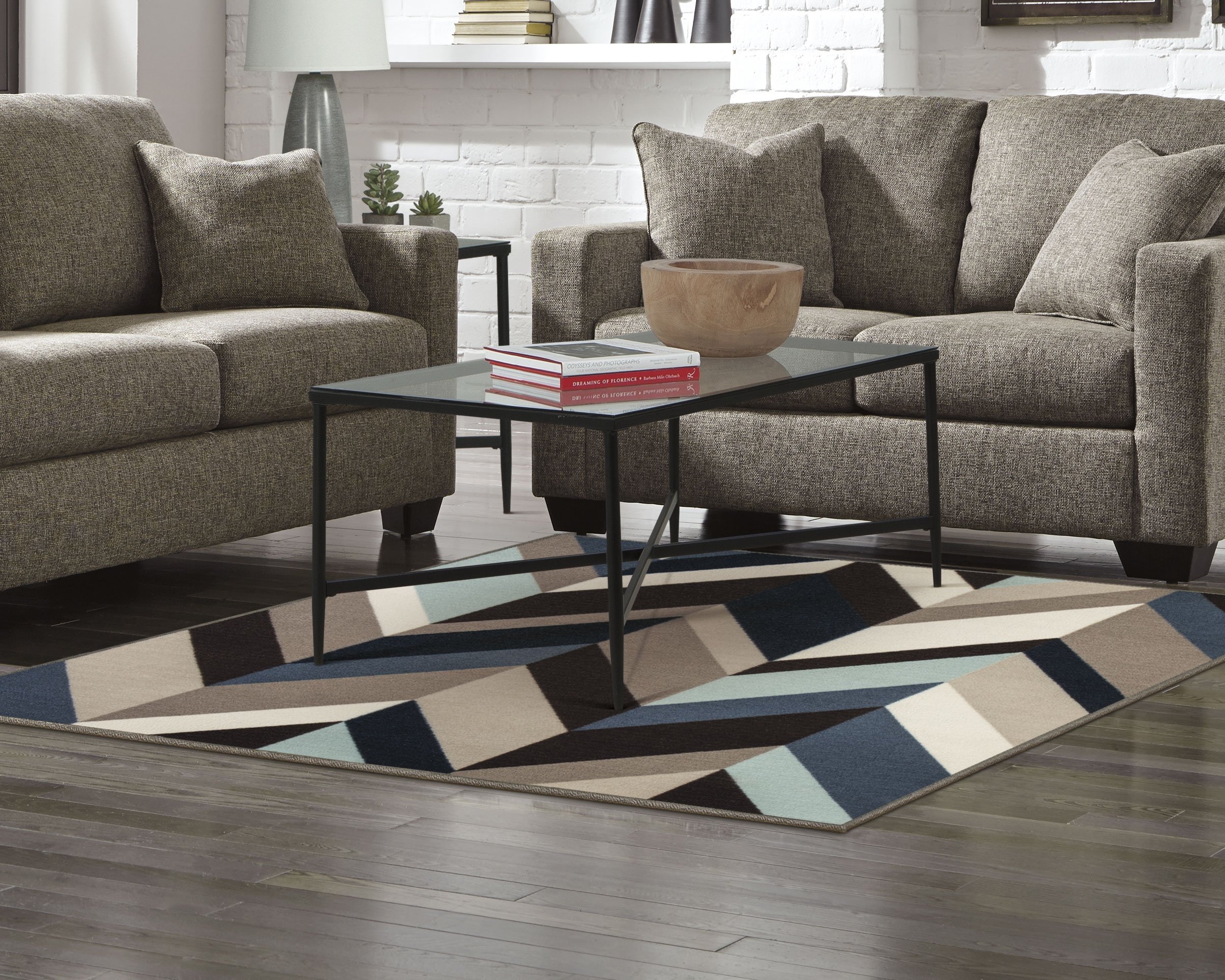 Signature Design by Ashley Keelia Contemporary 4 x 7 Low Pile Geometric Design Rug, Brown & Blue