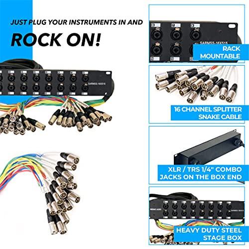 Seismic Audio Rack Mount 16 Channel TRS Combo Splitter Snake Cable-5' and 15' XLR Trunks (SARMSS-16x515)