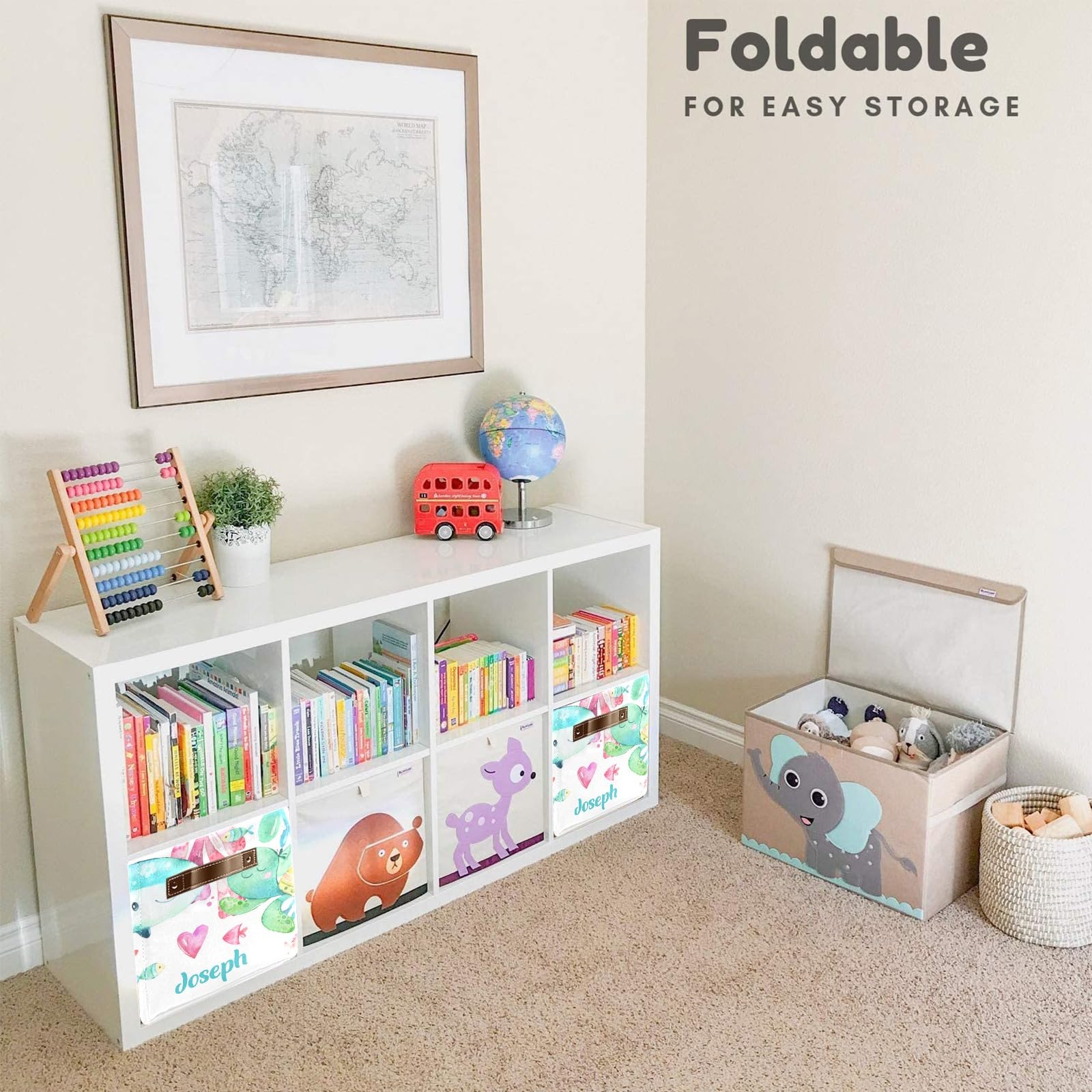 Under the Sea Ocean Personalized Storage Bins Baby Shelf Basket Custom Organizer with Handle for Bedroom Nursery Toy 2 Packs