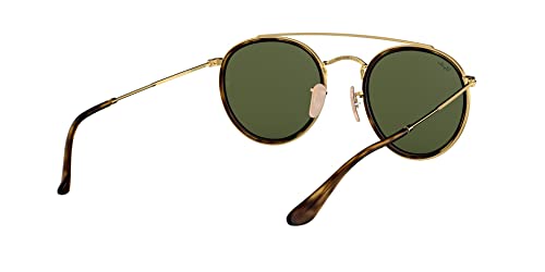 Ray-Ban RB3647N Double Bridge Round Sunglasses, Gold/G-15 Green, 51 mm + 1