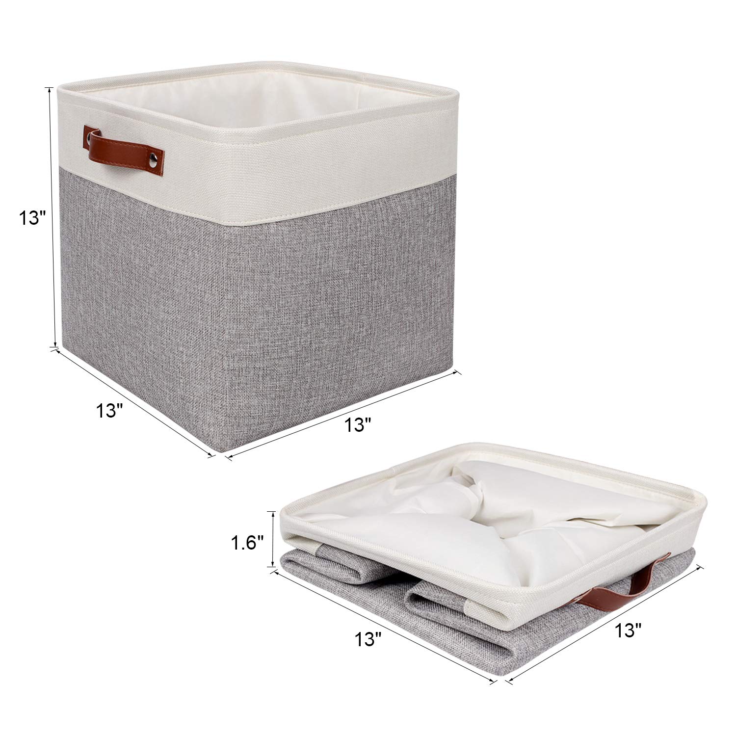 Univivi Storage Bins with Hard Bottom,13 x 13 x13 Cube Storage Baskets with Handles,Gray Foldable Fabric Storage Bins Organizer Baskets for Closet