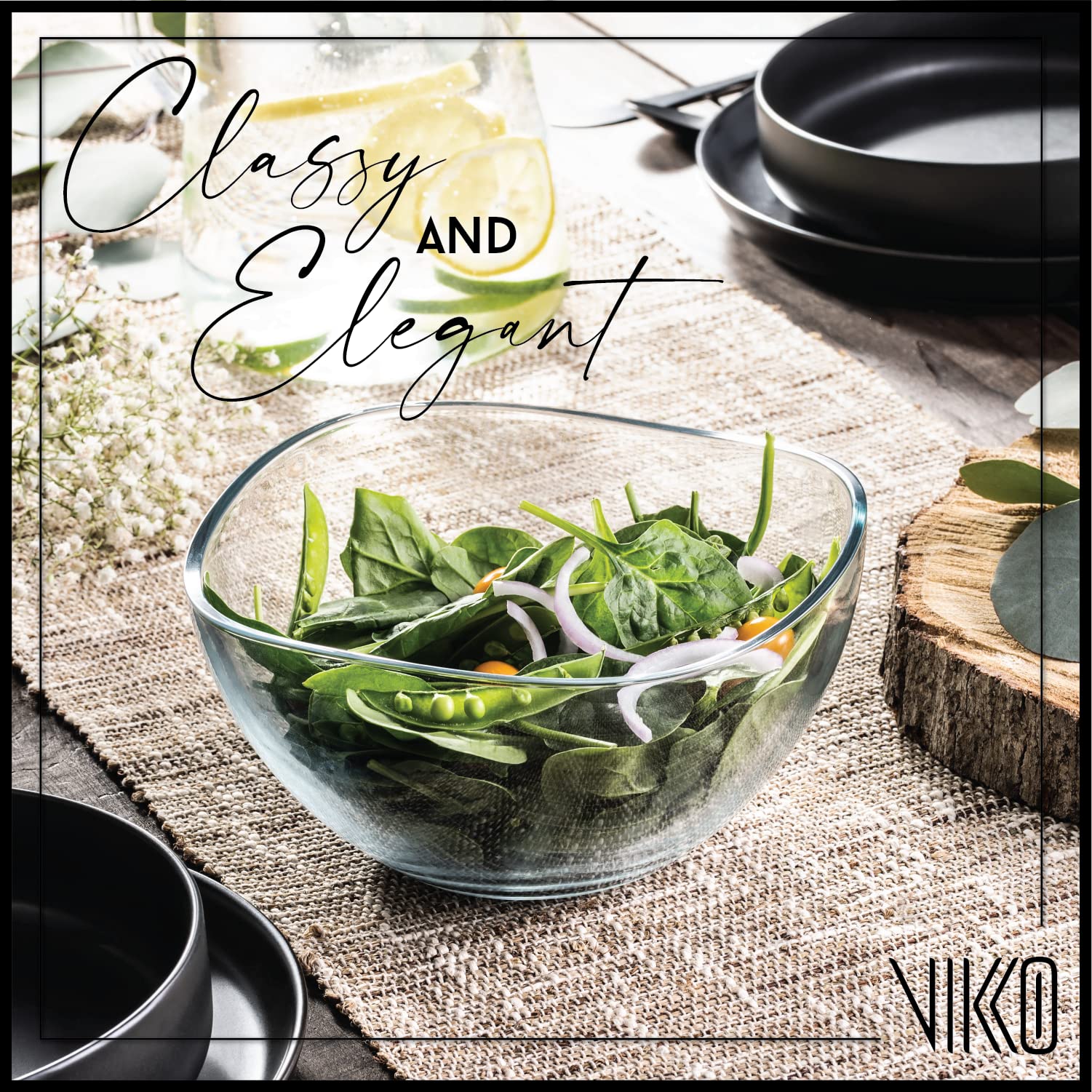 Vira 63.5 Ounce Glass Serving Bowl | Beautiful Wavy Design, Thick, Durable Glass, For Salads, Desserts, Fruit, and More, Microwave and Dishwasher Safe, 8.2β x 4.5β