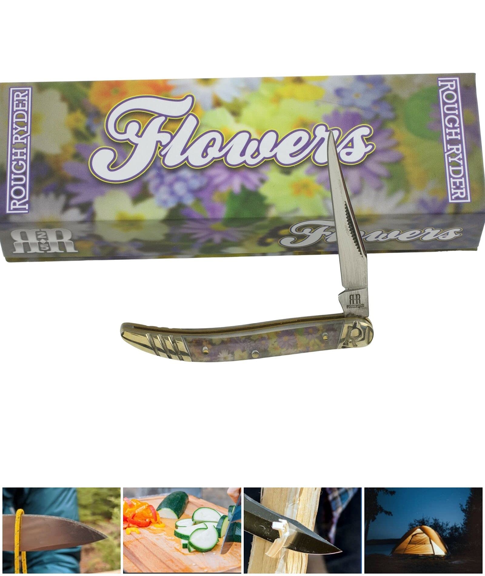 Wild Flowers Toothpick Pocket Knife Rr2092 Single Open Folding Blade Outdoor Survival Hunting Knife for Camping by Survival Steel