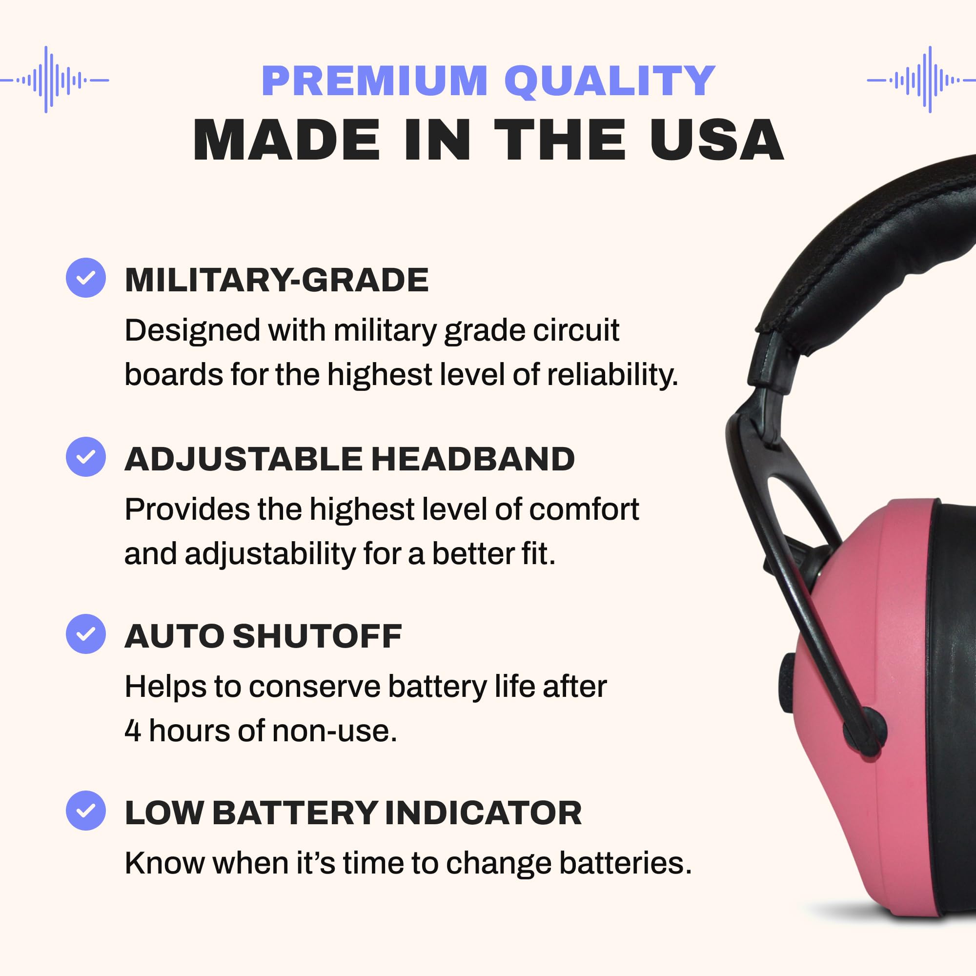 Pro Ears Gold II 26 Ear Muffs, NRR 26, Military Grade Electronic Hearing Protection with DLSC Compression, Gel Ear Seals & Auto Shut Off, Amplifies Sound 8x, Made in USA, Pink