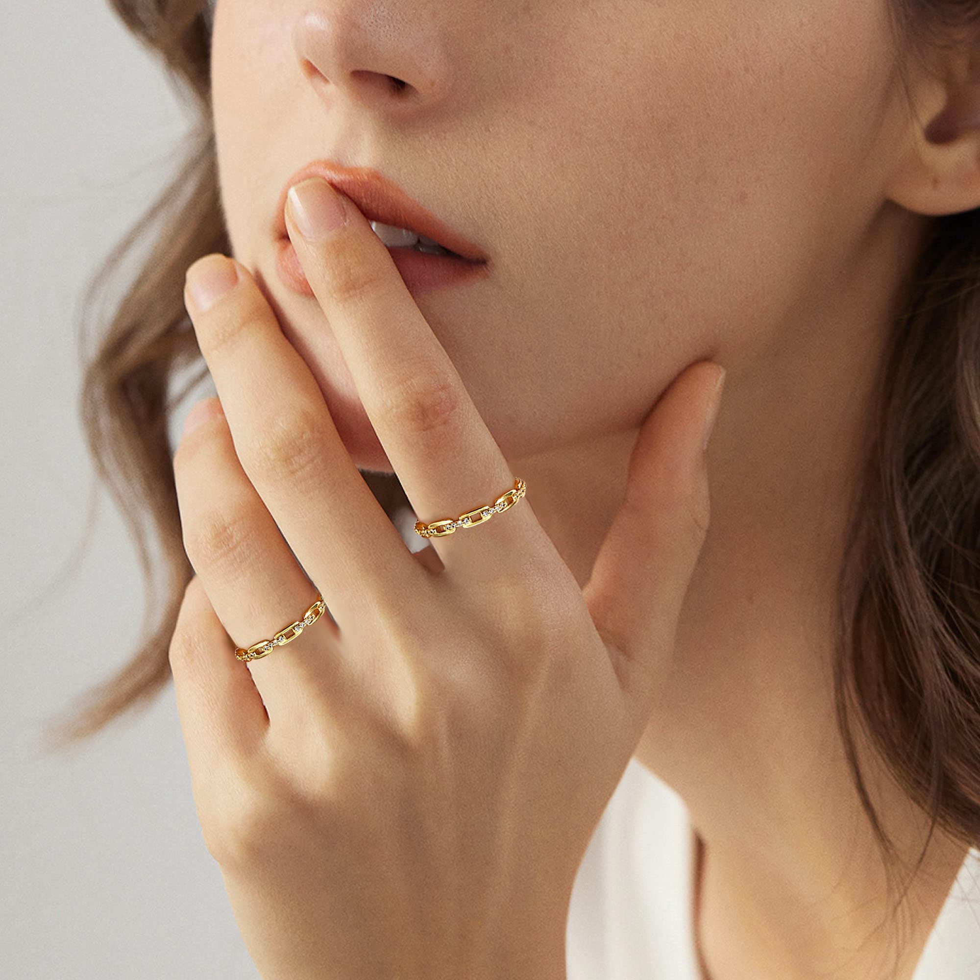 ZELORES 925 Sterling Silver Chain Link Rings for Women Simple Cubic Zirconia Eternity Rings Band Stacking Gold Rings Size 8