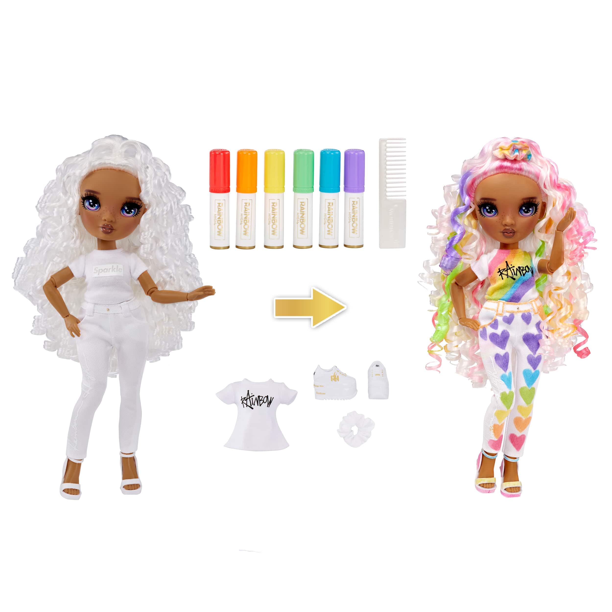 Rainbow High Color & Create Fashion DIY Doll with Washable Rainbow Markers, Purple Eyes, Curly Hair, Bonus Top & Shoes. Color, Create, Play, Rinse and Repeat. Creative 4-12+