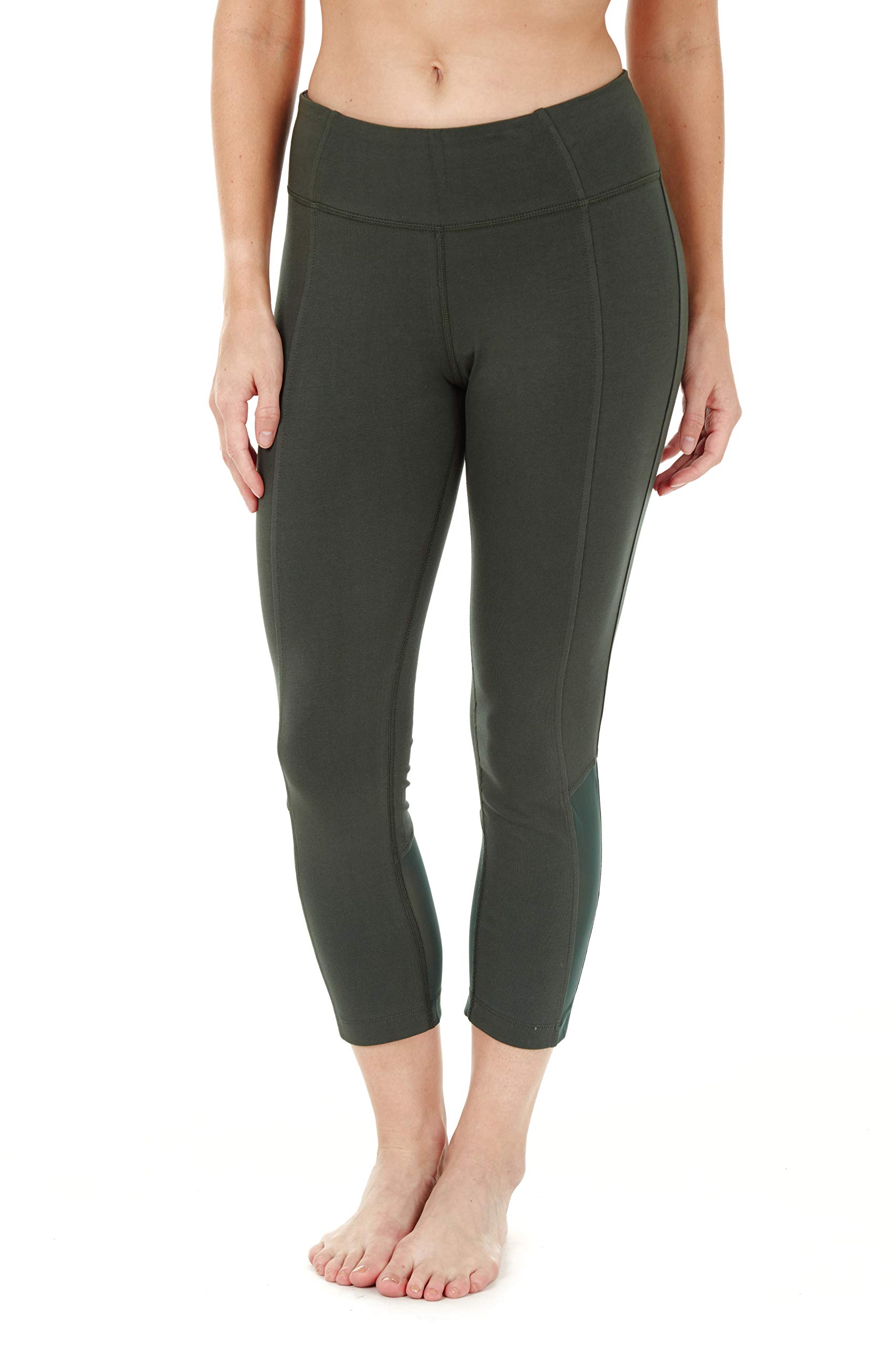 Satva Women's Super Soft Organic Cotton Yoga Capri Crop Pant Legging with Hidden Pocket - Amethyst Capri, Emerald, X-Small