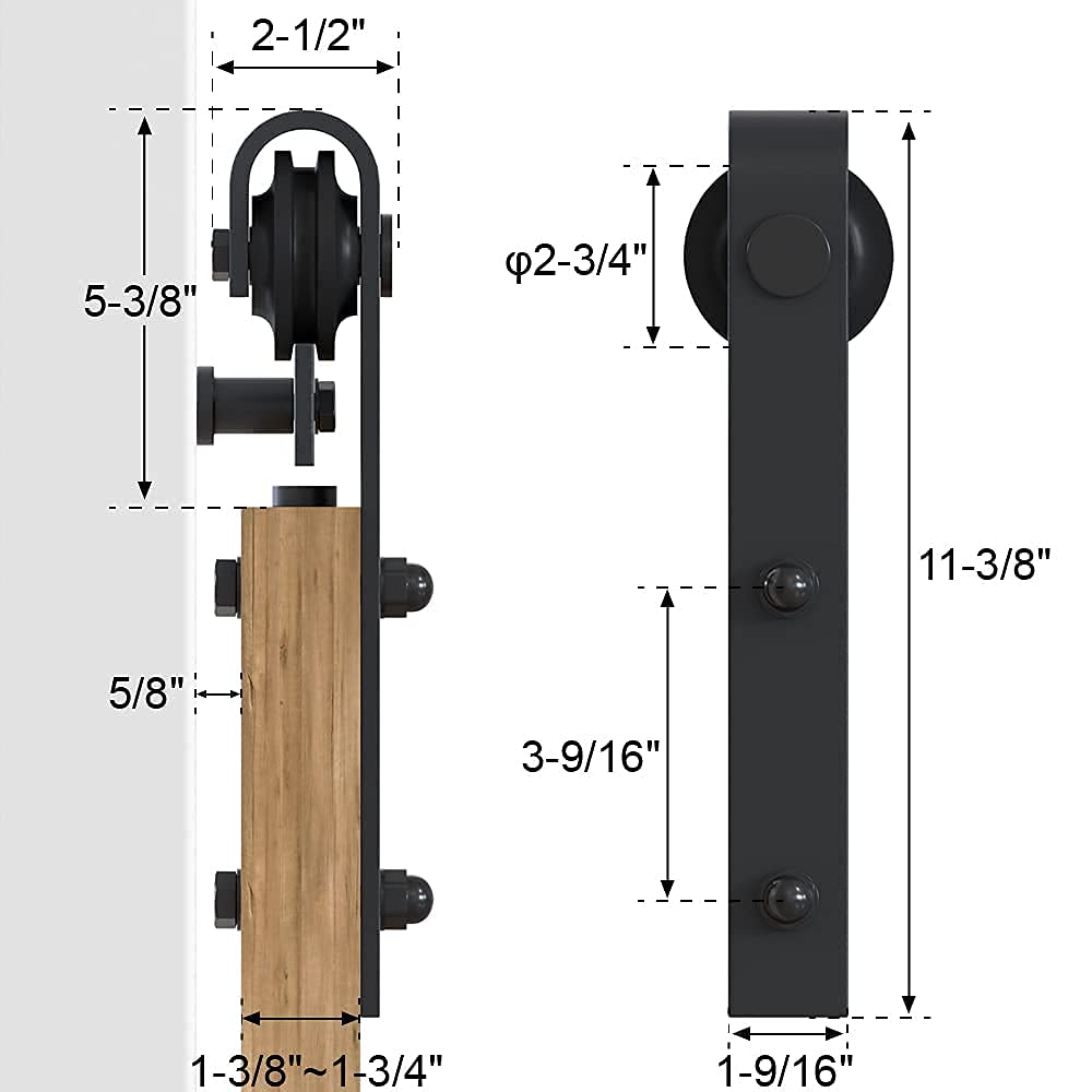 WINSOON 5FT Sliding Barn Wood Door Hardware Cabinet Closet Kit with 2PCS 12 Inch Sliding Barn Door Handles Black Hardware with Pull and Flush Barn Door Handle Set