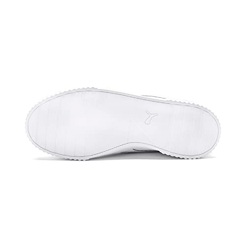 PUMA Womens Carina Leather Sneaker, PUMA Womens White-PUMA Womens White-PUMA Womens Silver, 6.5