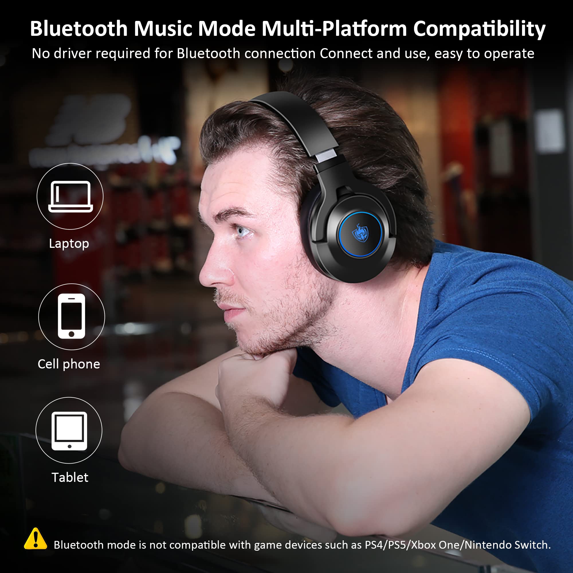 YOTMS Gaming headsets PS4, PS5, PC, Controller, Noise Cancelling Over Ear Headphones with Mic(Blue)