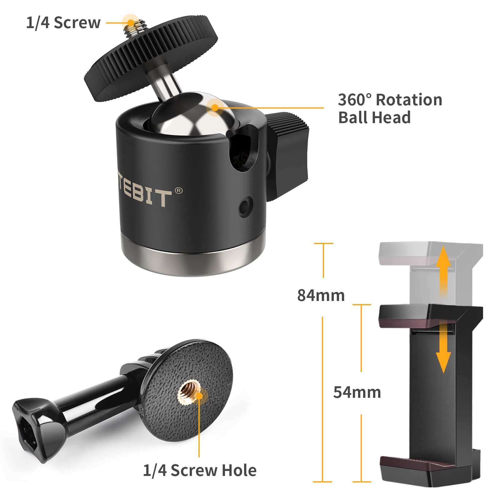 UTEBIT Magnetic Camera Mount Base Stand Kit 66mm, Magnet Tripod with 1/4 Screw Mini Ball Head, GoPro Adapter, Phone Holder for Insta360 Action Camera, Cellphone, Vlogging Max Load 44lb