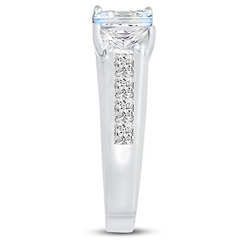 Size - 9.5 - Solid 14k White Gold Princess Cut Solitaire Engagement Ring CZ Cubic Zirconia (2.0cttw., 1.0ct. Center)