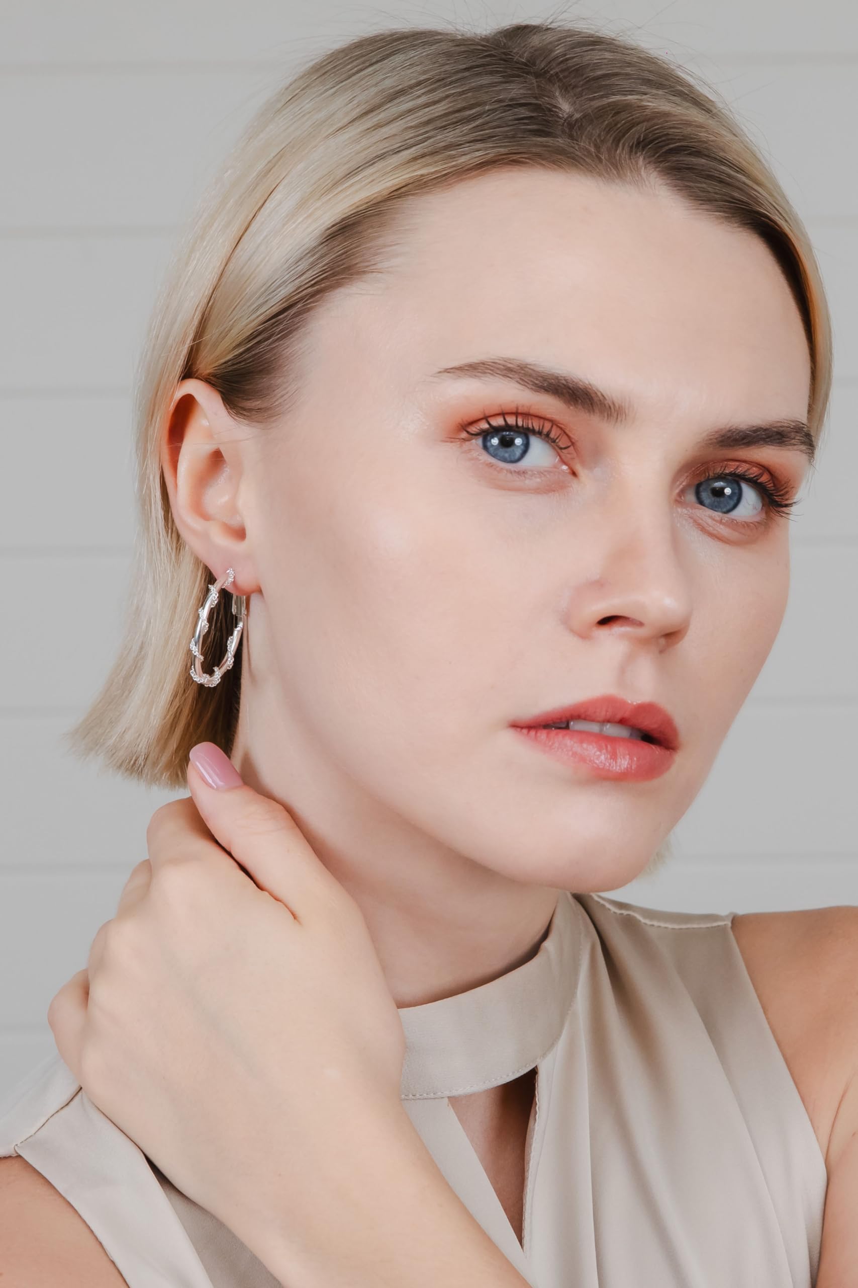 Sterling Silver Chain Wrap Clip-On Hoop Earrings, 30mm