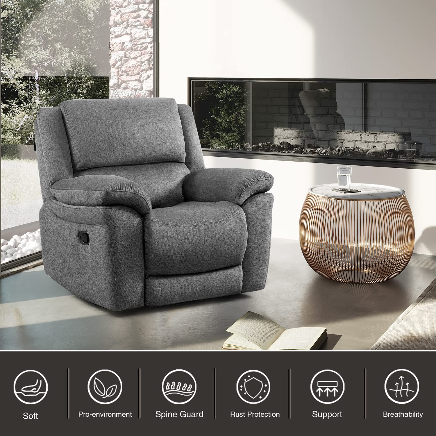 Sofaviux Manual Recliner, Home Theater Seating Reclining Sofa for Living Room (Gray)