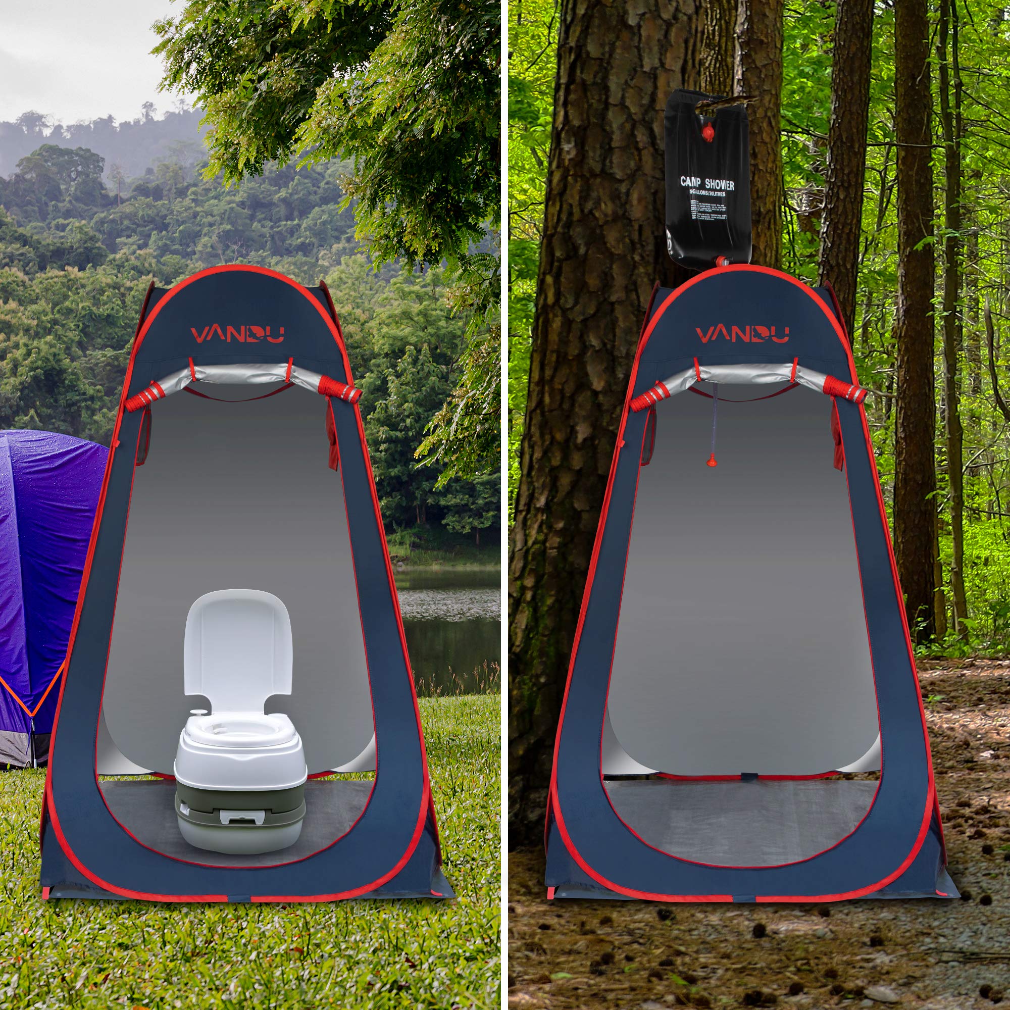 VANDU Pop Up Waterproof Portable Bathroom Tent with Bonus Shower Bag, Ideal for Camping and Beach, Roomy Interior, Easy Setup, UV Protection