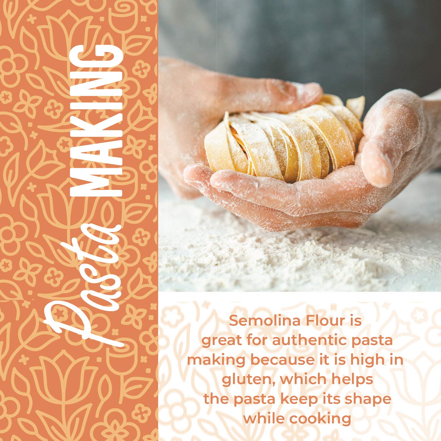 Semolina Flour 2lbs / 32oz, Fine Semolina Flour for Pasta, Pizza Dough, Cake Flour and Bread Flour, 100% Fine Ground All-Natural Durum Wheat From CANADA.