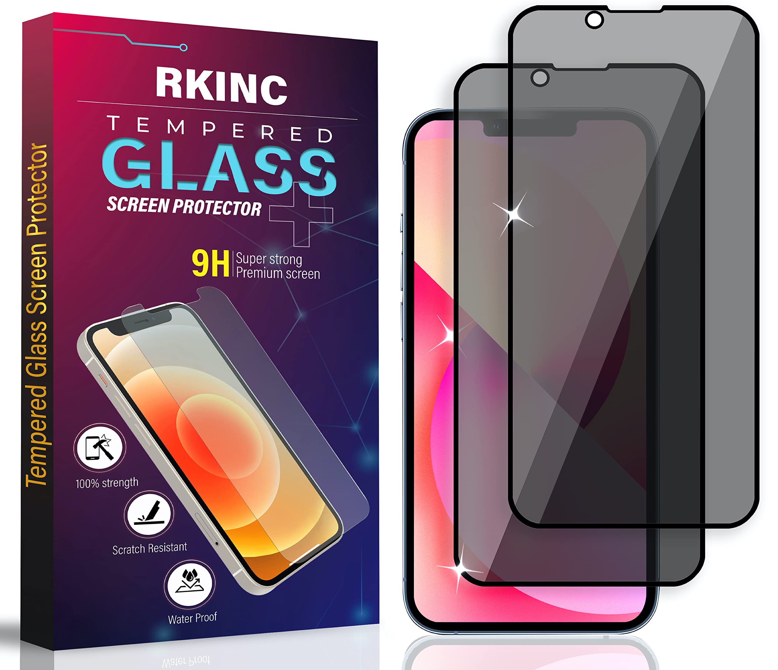 RKINC Screen Protector [2-Pack] for iPhone 14 Plus/iPhone 13 Pro Max 6.7-Inch, Privacy Tempered Glass Film Screen Protector, [Anti Spy][Anti-Scratch][Anti-Shatter][Bubble-Free][LifetimeWarranty]