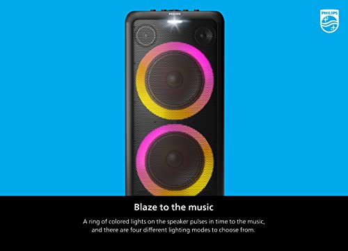 Philips X5206 Bluetooth Party Speaker with Extra bass, Up to 14 Hours Battery, Party Lights and Karaoke Effects, Microphone and Guitar Input, Audio-in, USB Charging, Built-in Trolley, TAX5206