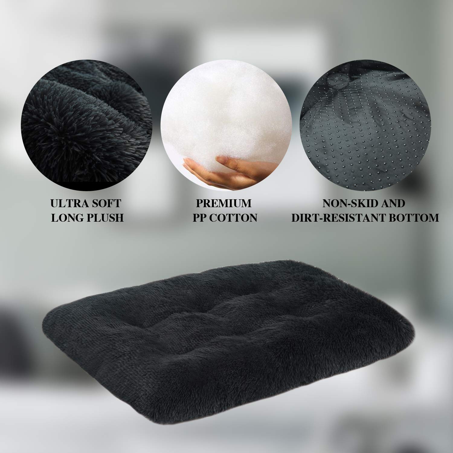 OXS Dog Bed Long Plush Pet Bed, Comfortable Faux Fur Washable Crate Mat for Jumbo Large Medium Dogs with Anti-Slip Backing