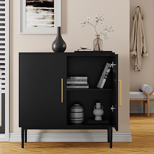 REHOOPEX Storage Buffet Cabinet, Accent Cabinet with Door, Modern Sideboard White Marble Pattern, Free Standing Cabinet, Wooden Gray Storage Cabinets for Bedroom, Kitchen, Office and Hallway