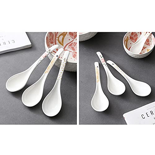 Spoons Silverware Household Large Soup Spoons Ceramic Rice Spoons Thickened Long Handle Spoons Restaurants Serving Soup Spoons Spoon Set (Color : A)