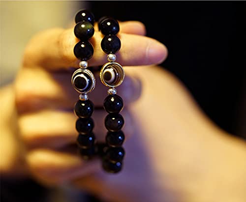 weweno Evil Eye Bracelet 10mm Crystal Bracelet Unisex Feng Shui Black Obsidian Wealth Bracelet (silver)