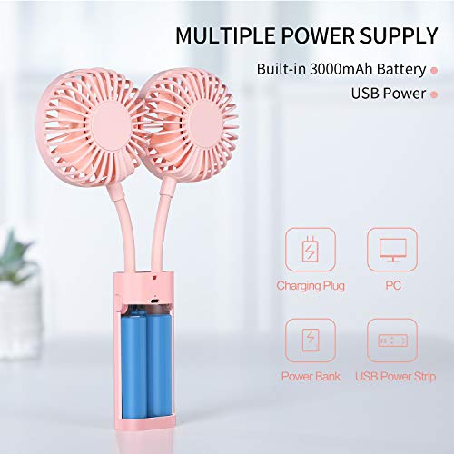 SmartDevil Small Handheld Fan,Dual Head Fan, 2-in-1 Multi-Purpose Small Fan, Mini Personal Fan, Small Desk Fan, 3 Speeds Adjustable,With 3000mAh Battery Portable Fan for Travel, Office, Home, Pink
