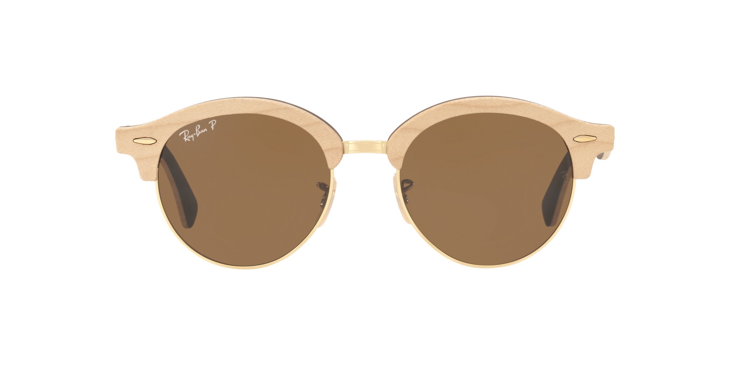 Ray-Ban Rb4246m Clubhouse Wood Round Sunglasses, Gold/Polarized Brown, 51 mm