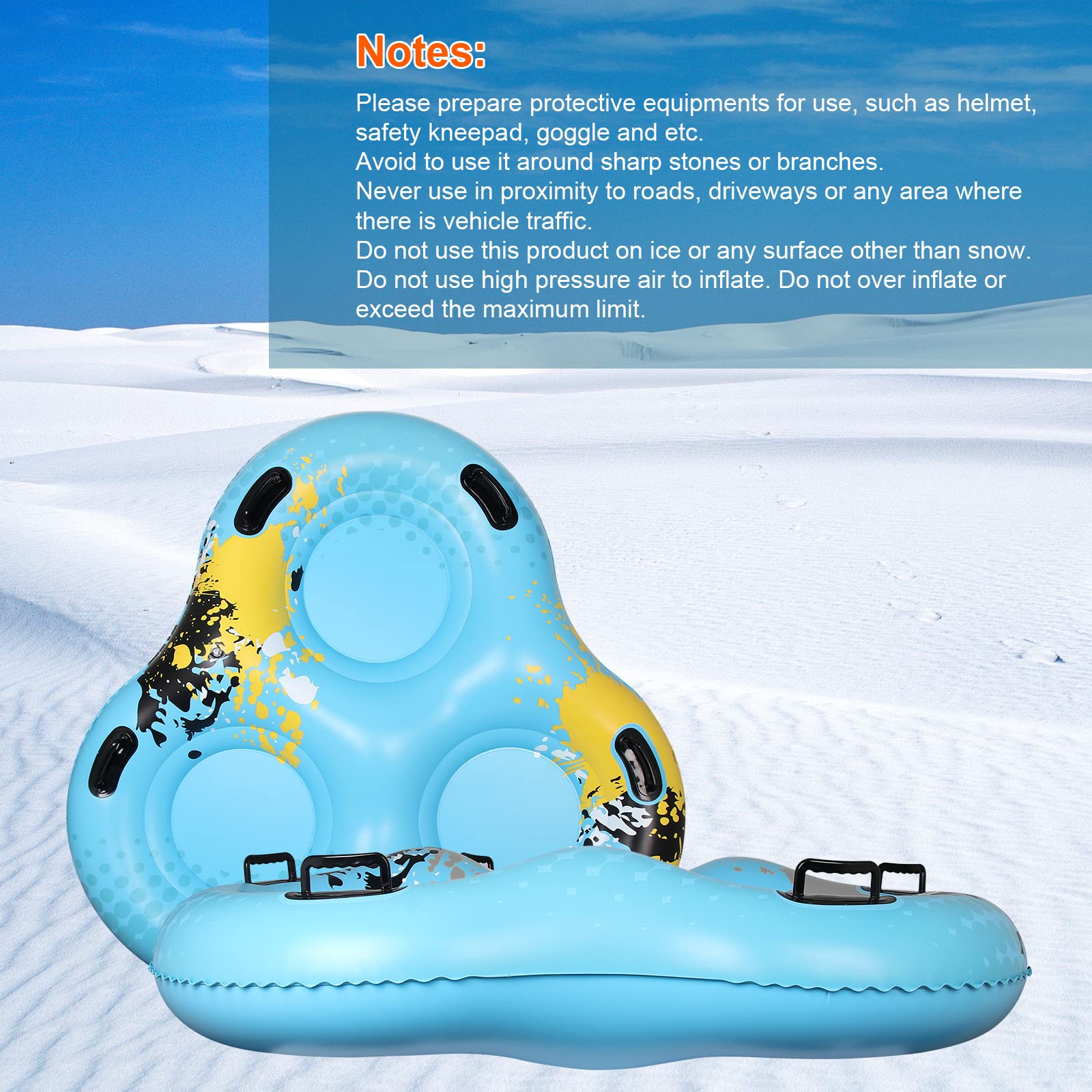Wodesid Snow Tubes for Sledding Heavy Duty Snow Tube Extra Large 60 Inch Inflatable Snow Sled with Big Handles Ski Circle Suitable for 3 Kids/2 Adults