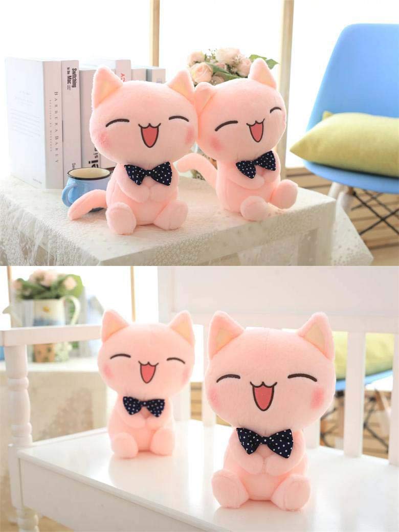 Soft Cat Plush Toy Pink Stuffed Animals Plush Doll, Sitting Height 11"
