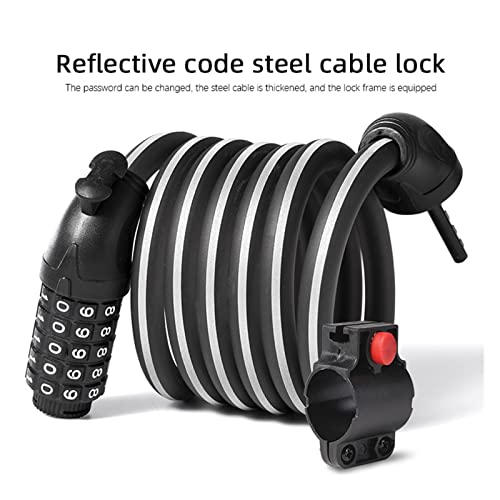 XFTD Bicycle Lock Bicycle Lock Five-Digit Code Lock Mountain Bike Road Bike Wire Lock Steel Cable Lock with Reflective Single Rim Lock Neutral Convenient and Practical (Color : Password Style 1.2m)