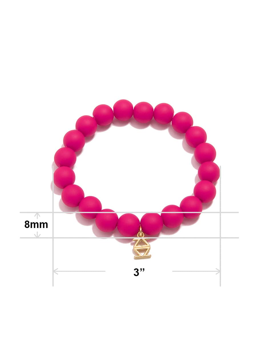 ZENZII Matte Beaded Stretch Bracelet for Women Girls (Hot Pink, Brass)