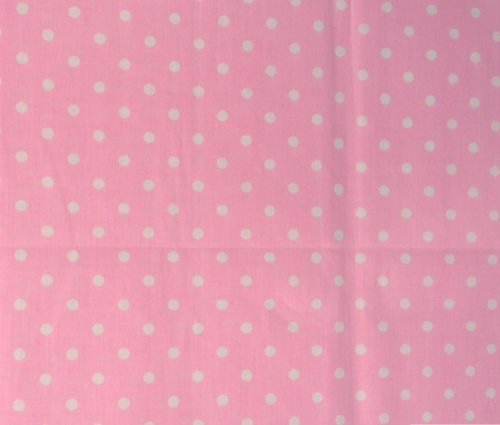 Small Polka Dot Poly Cotton White Dots on Pink 58 Inch Fabric By the Yard (F.E.