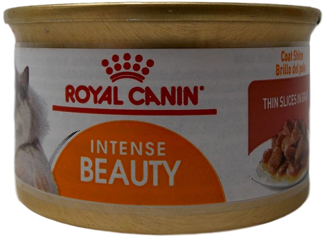 Royal Canin Slices in Gravy Cat Food 2 Flavor 6 Can Sampler, (3) Each: Adult Instinctive, Intense Beauty (3 Ounces) - Plus Catnip Toy and Fun Facts Booklet Bundle