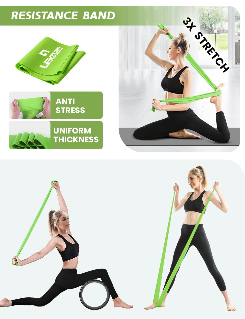 Yoga Wheel Set 9 in 1, Yoga Starter Kit for Beginner, Back Roller for Pain Relief & Deep Tissue Massage, Stretching, Improving Backbends, Size 13''