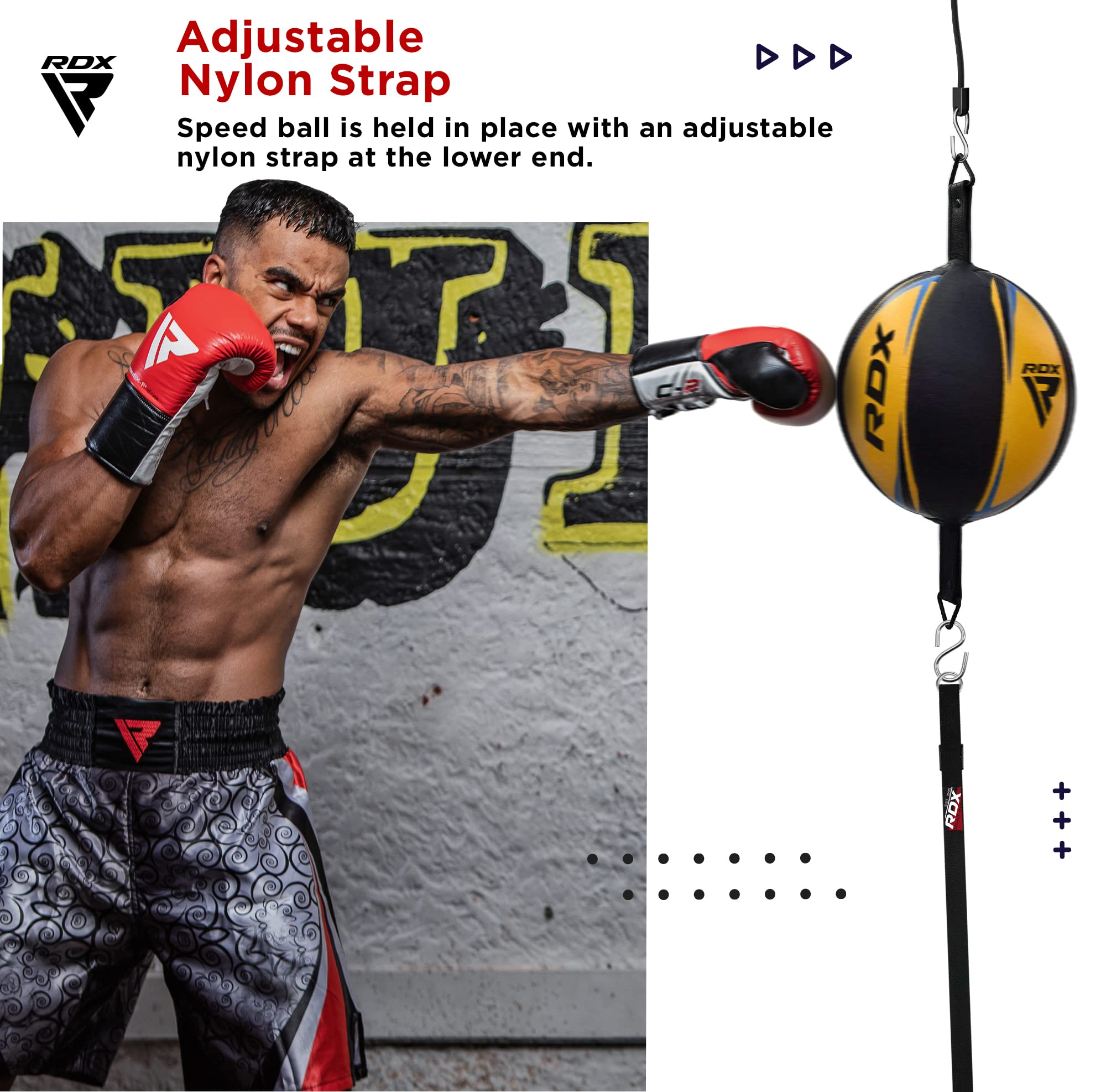 RDX Double End Speed Ball Leather Boxing Double End Speed Ball Bag MMA Double End Dodge Ball Punching Training Floor to Ceiling Rope Workout (Golden)