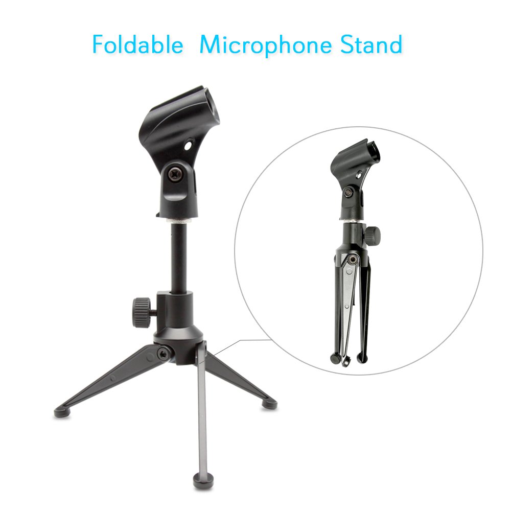 Pyle Desktop Tripod Microphone Stand - Adjustable Height 4.7'' to 8.7'' Inch High with Heavy Duty Clutch Support Weight 5 Lbs. - Ideal for Recording Podcast or Desktop Application PMKSDT25
