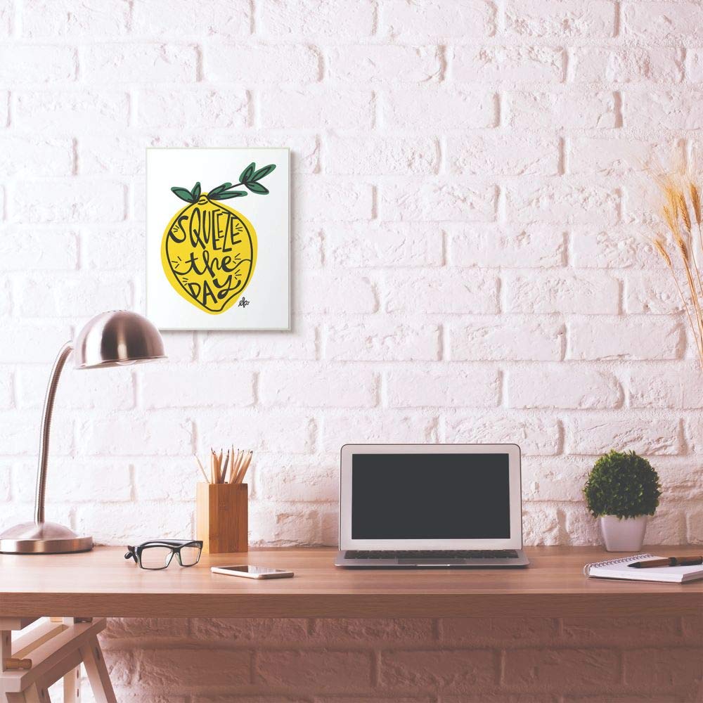 Stupell Industries Squeeze The Day Lemon Graphic Yellow and Green Illustration Wall Plaque, 12 x 18, Multi-Color