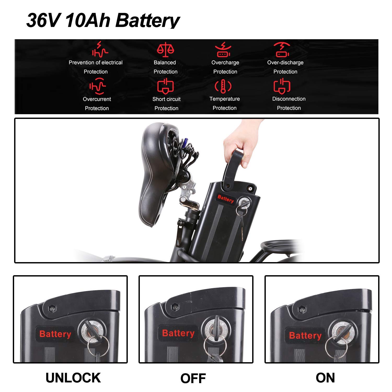 Santa Folding Electric Bike with 36V 10Ah Removable Lithium-Ion Battery, 20 inch Ebike Electric bicyclewith 250W Motor (Folding Black)
