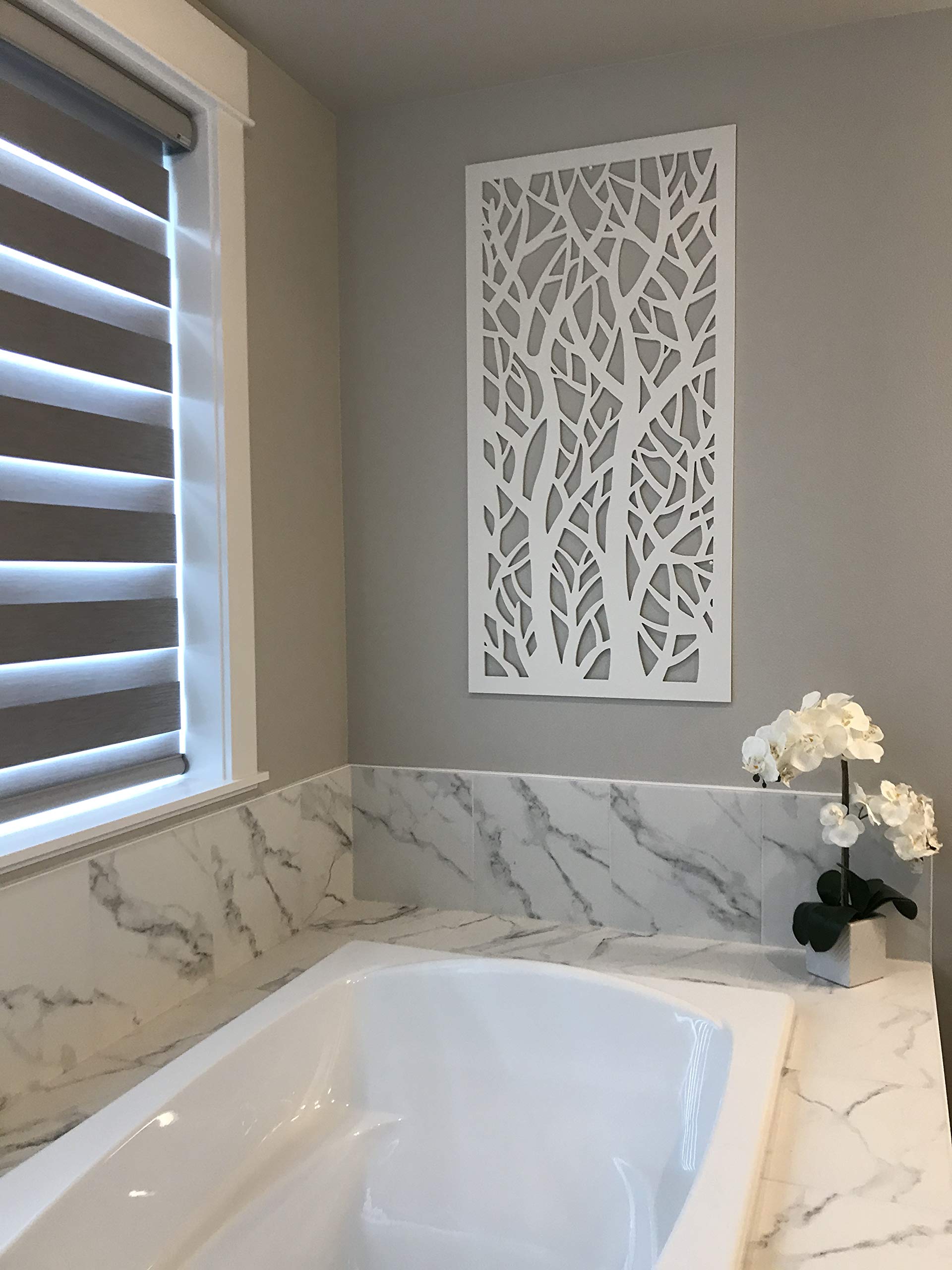 VIMA Twin Trees Decorative Wall Panel - 48"L x 24"W PVC Board Panel with Private Screen Fence Design, 3/8" Thickness, White Color